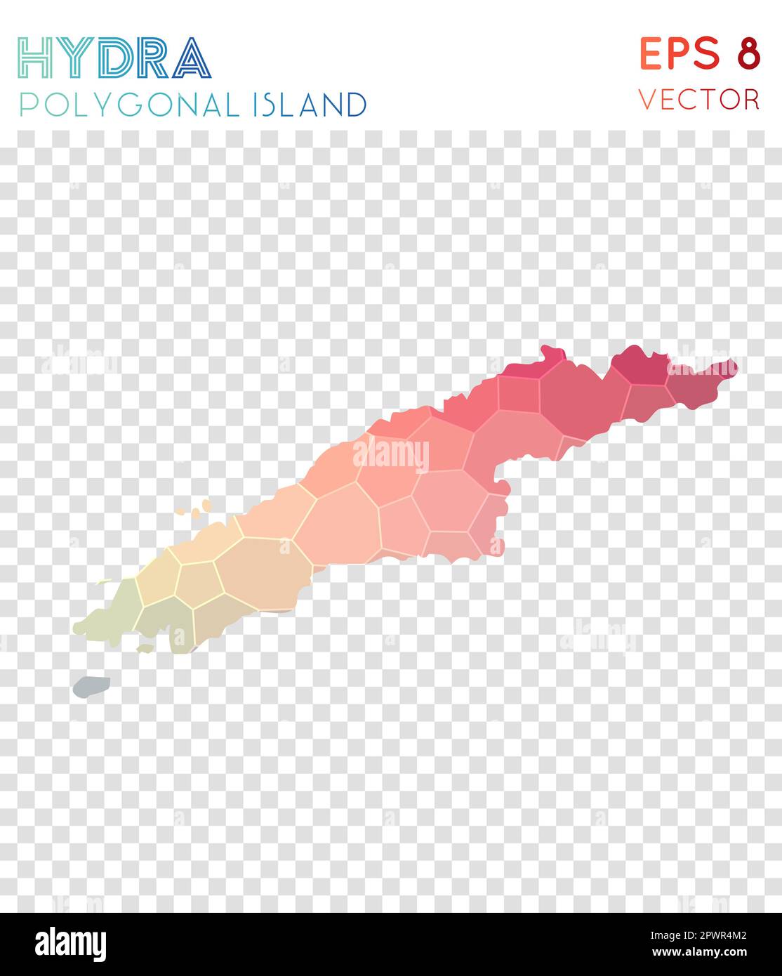 Hydra polygonal map, mosaic style island. Splendid low poly style ...