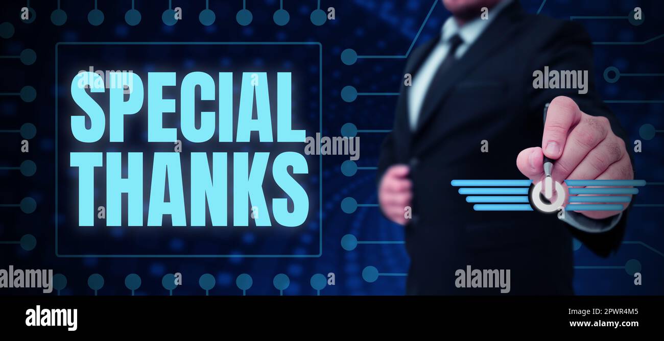 Writing displaying text Special Thanks, Concept meaning expression of ...