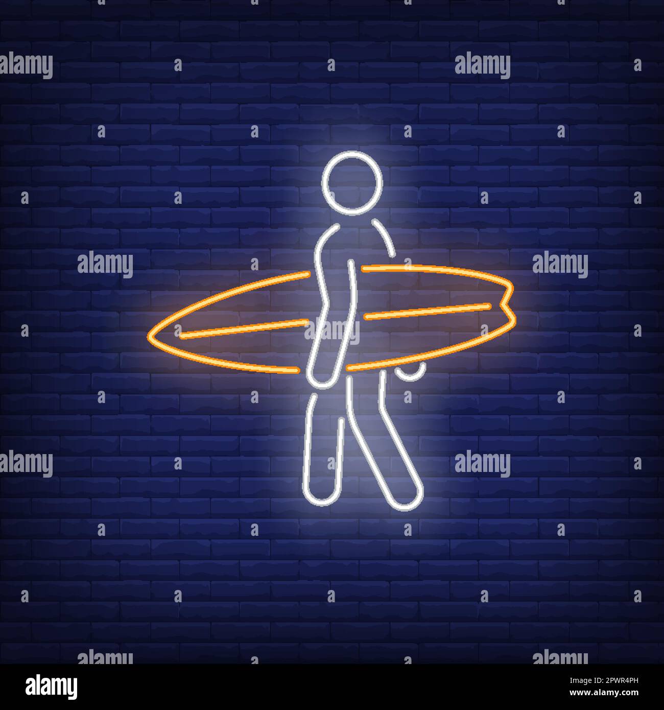 Stick man carrying surfboard neon sign Stock Vector Image & Art - Alamy
