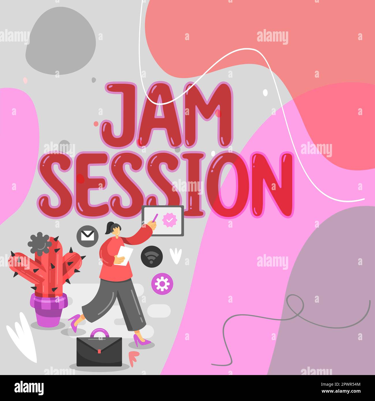 Conceptual display Jam Session, Business showcase impromptu performance ...