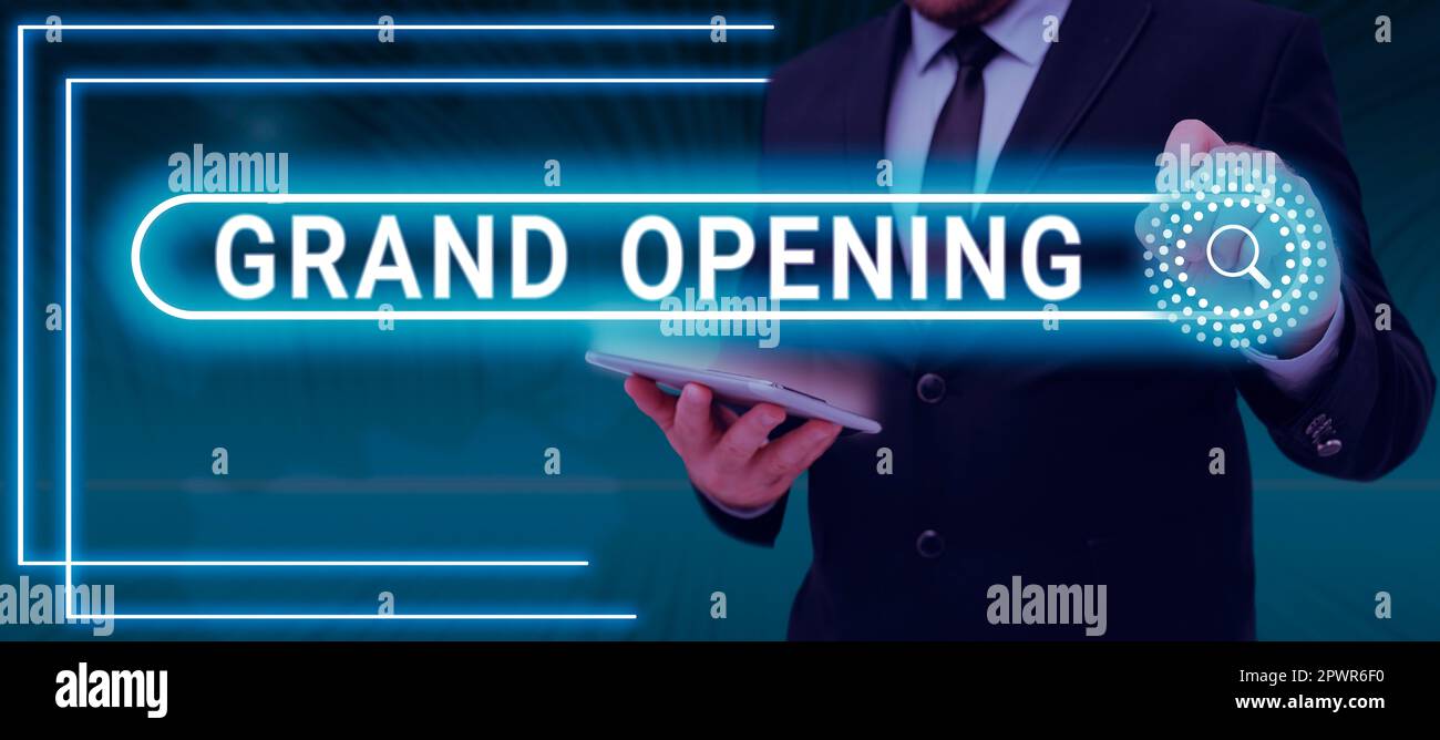 Hand writing sign Grand Opening, Business overview Ribbon Cutting New ...