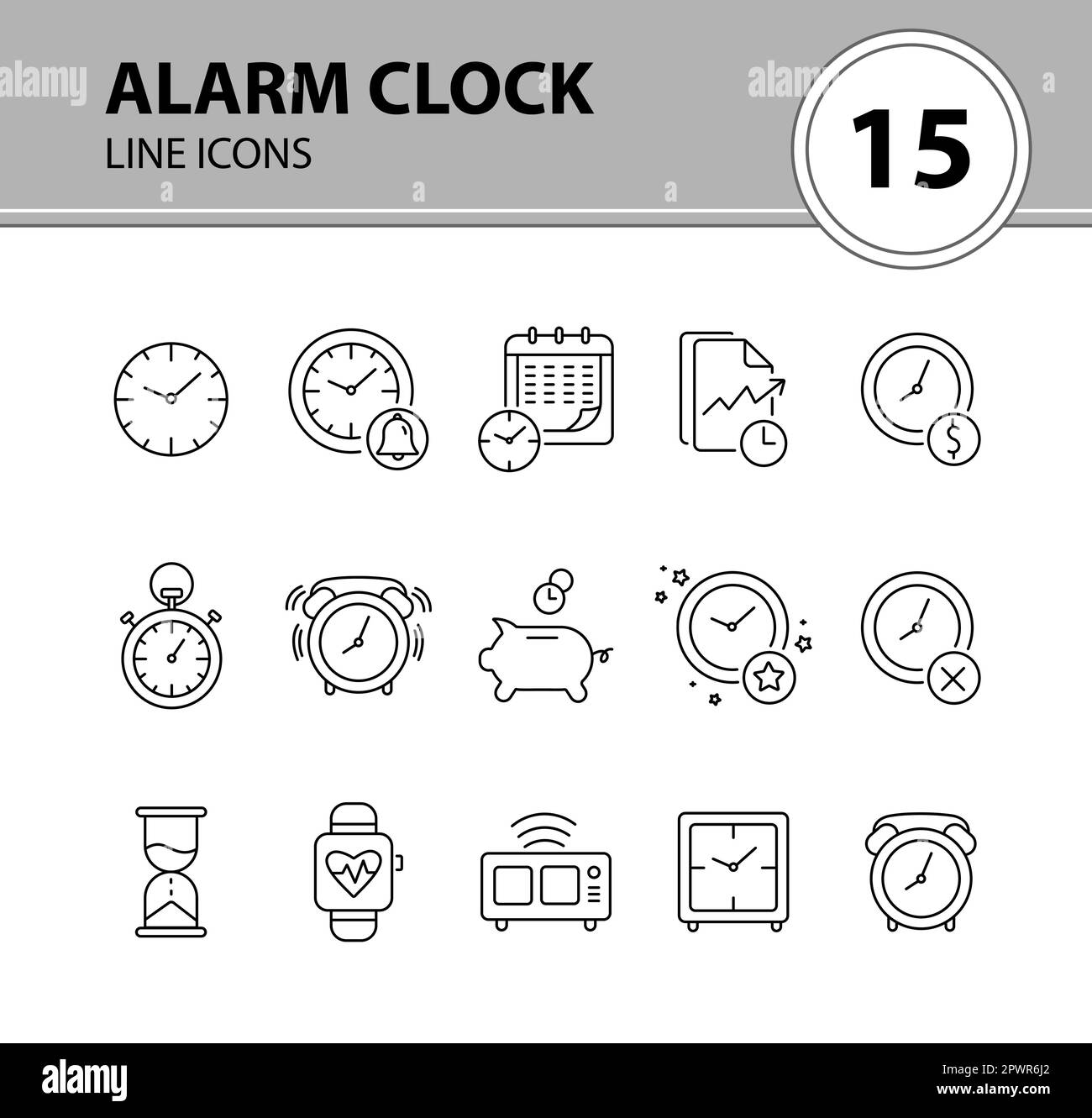 Alarm Clock Line Icon Set Stock Vector Image And Art Alamy