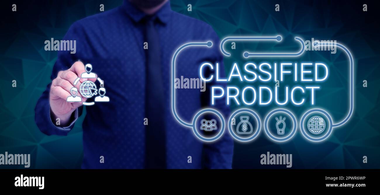 Sign displaying Classified Product, Business showcase Sensitive Data ...