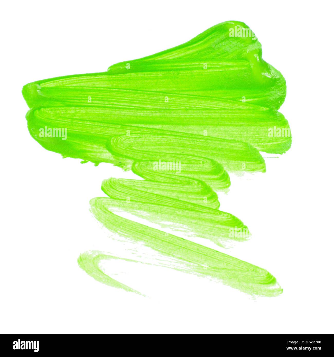 Acrylic green paint brush track blank art isolated on the white ...