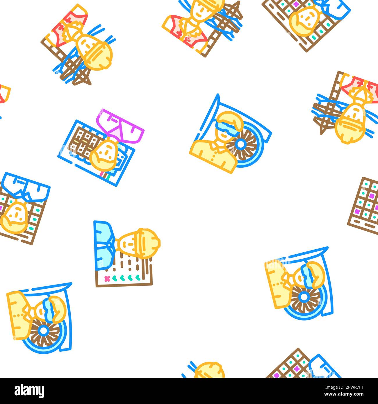 repair worker equipment job vector seamless pattern thin line ...