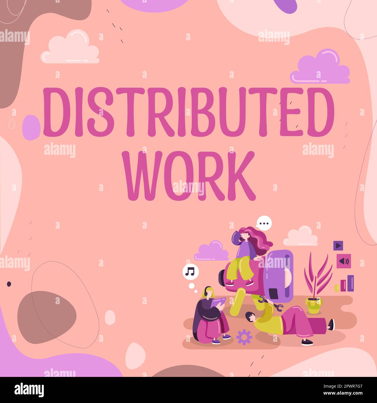 Sign displaying Distributed Work, Business concept practiced by enterprises using network ...