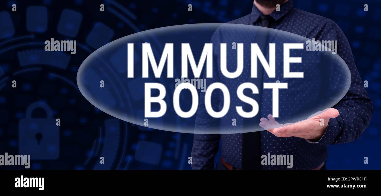 Text showing inspiration Immune Boost, Concept meaning being able to ... Text showing inspiration Immune Boost, Concept meaning being able to ...