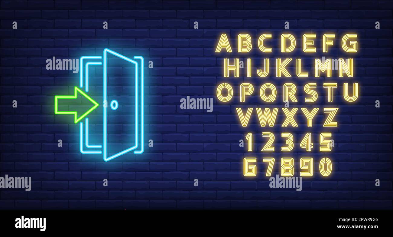 Open door with arrow neon sign Stock Vector Image & Art - Alamy