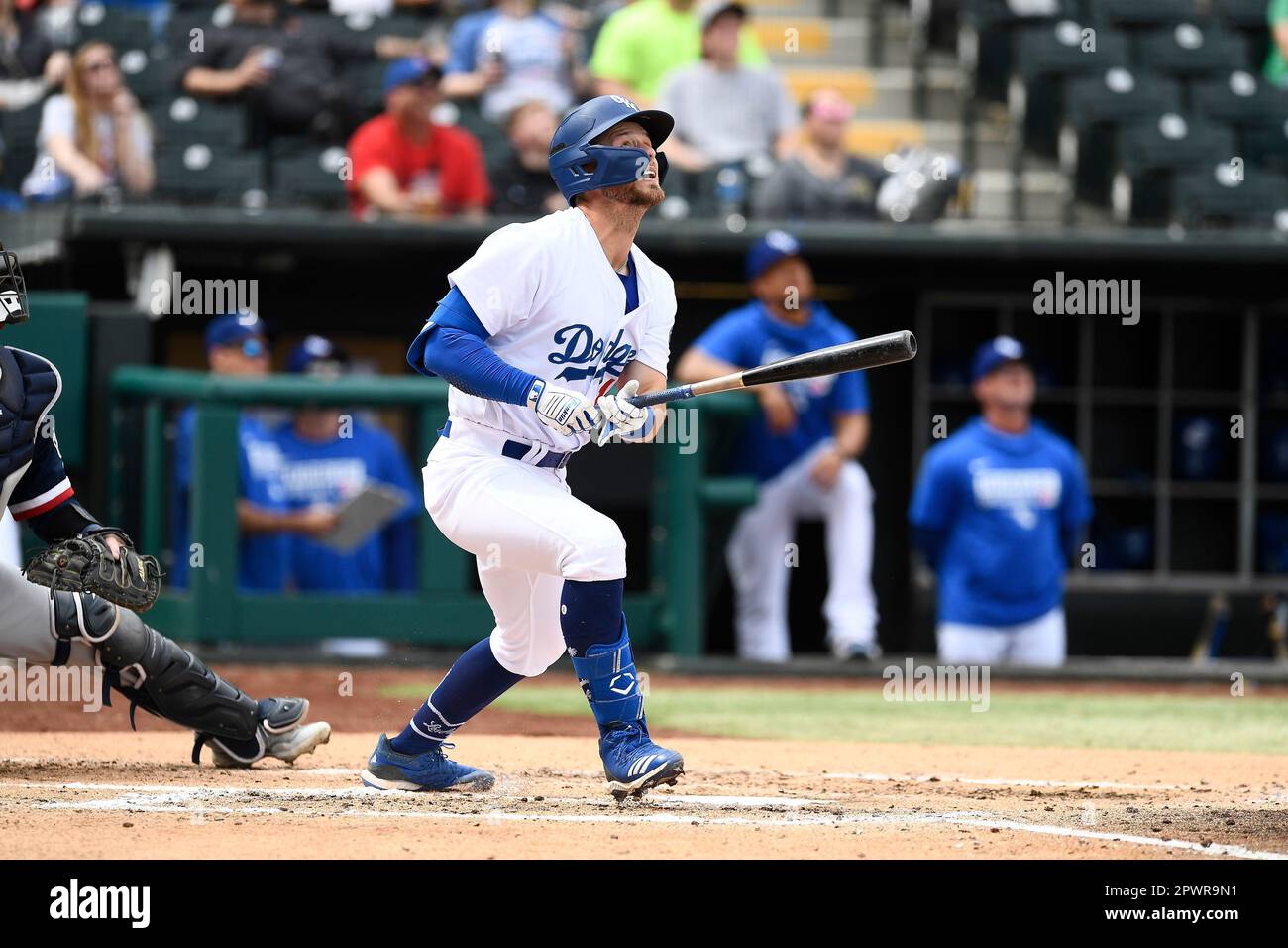 Michael Busch (15) of the Oklahoma City Dodgers bats in the game ...