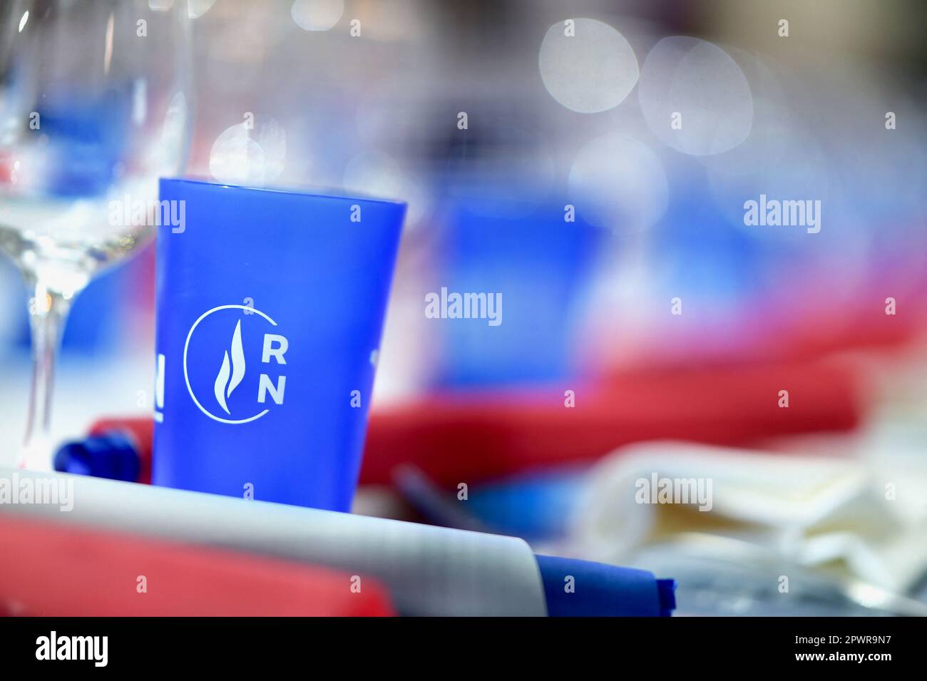 Le Havre, France. 04th Apr, 2023. RN's glass pictured during the event ...