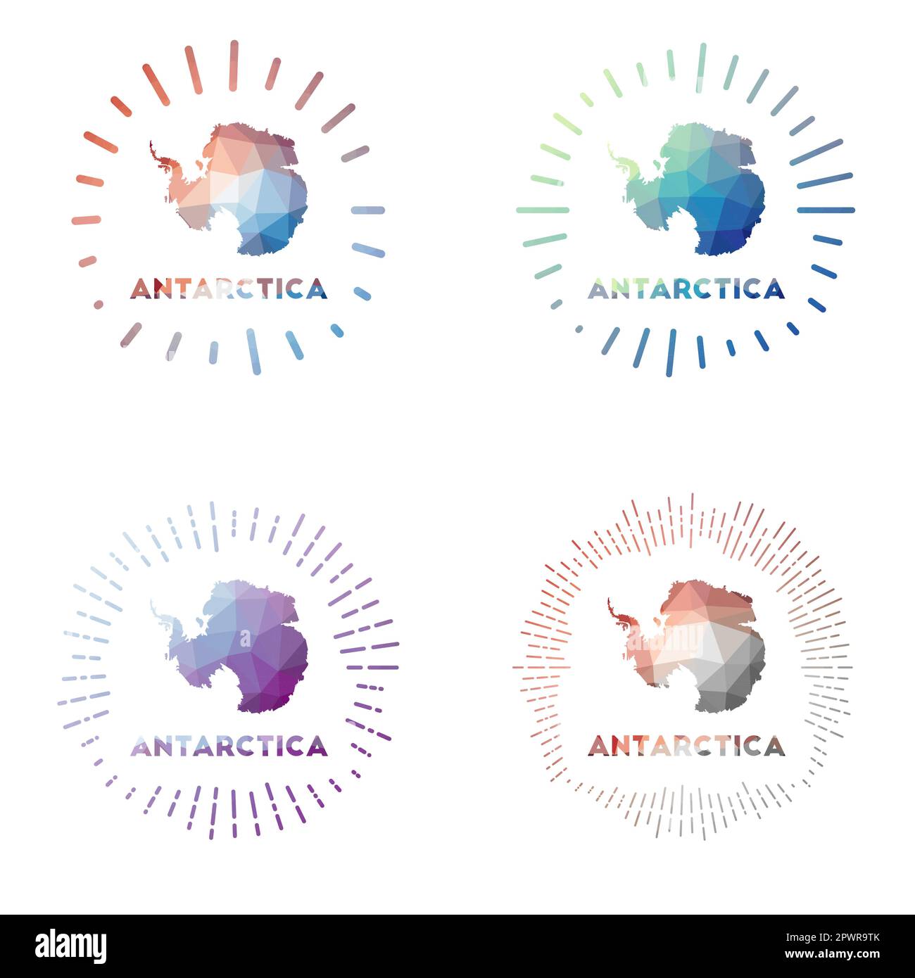 Antarctica low poly sunburst set. Logo of country in geometric ... Antarctica low poly sunburst set. Logo of country in geometric ...