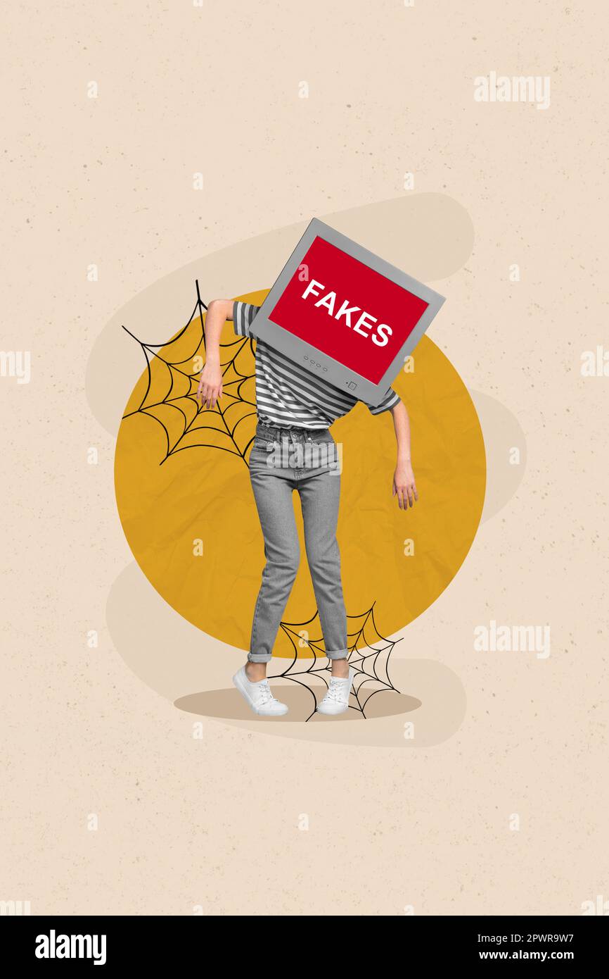 Artwork magazine collage picture of zombie lady fake news tv instead of ...