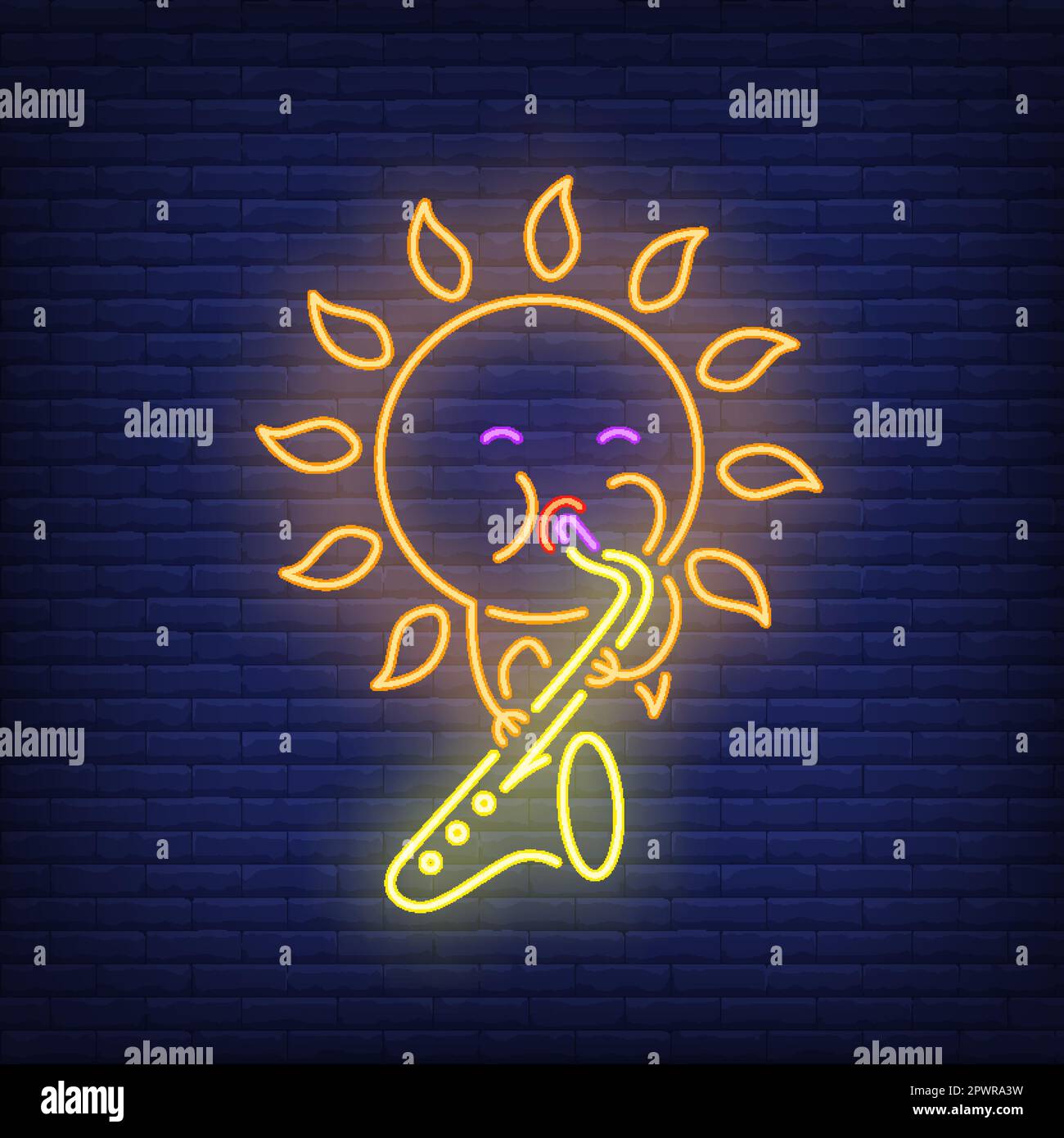 Cartoon sun playing saxophone neon sign Stock Vector Image & Art - Alamy