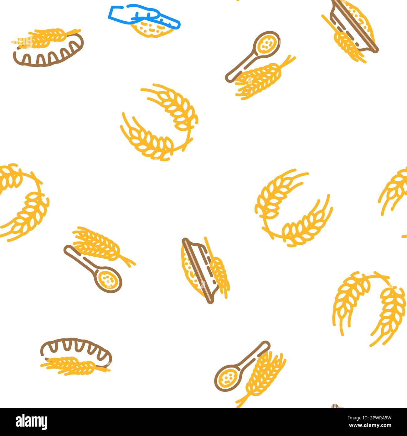 wheat grain cereal plant vector seamless pattern thin line illustration ...