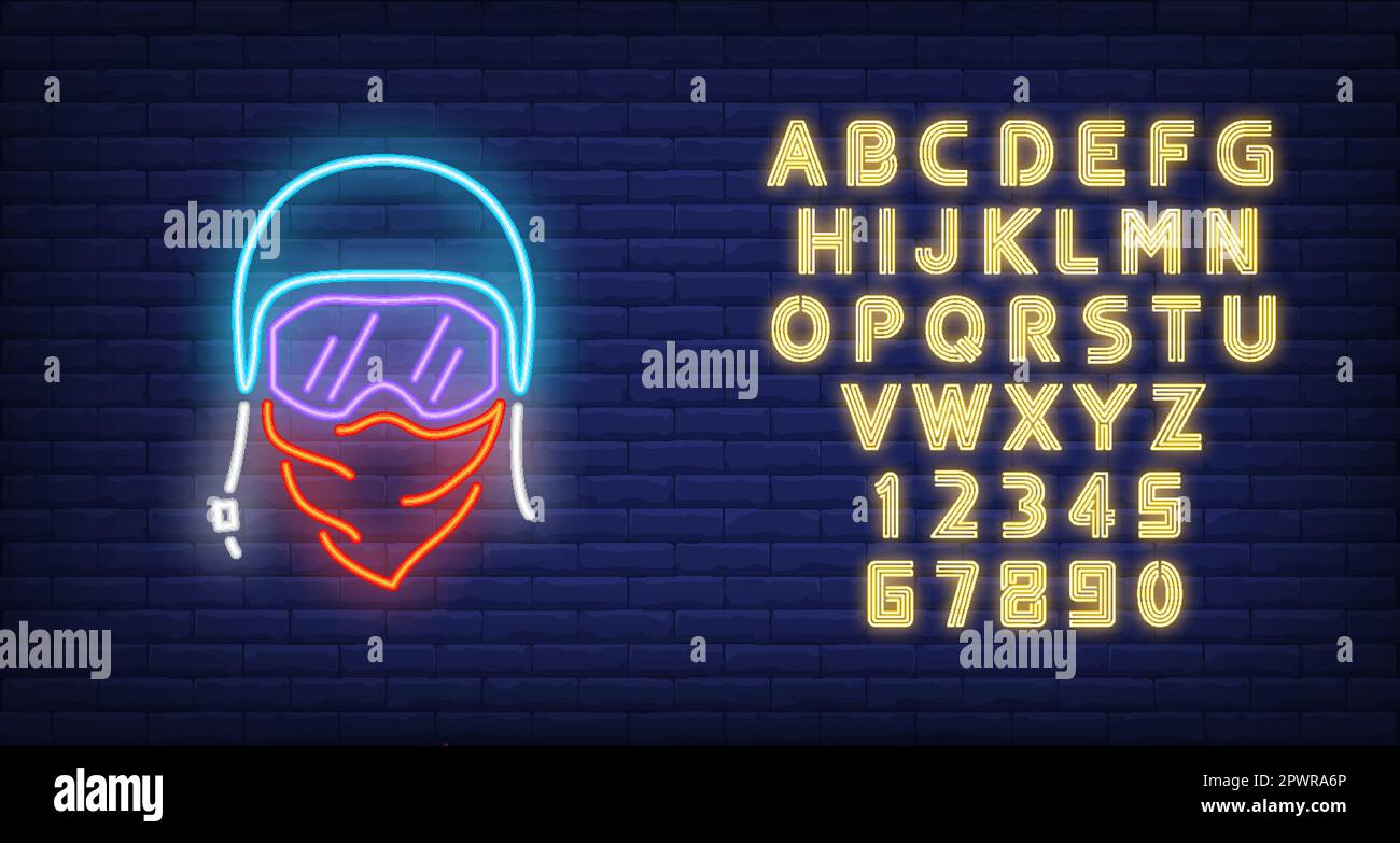 Motorcyclist head in helmet and goggles neon sign Stock Vector Image ...