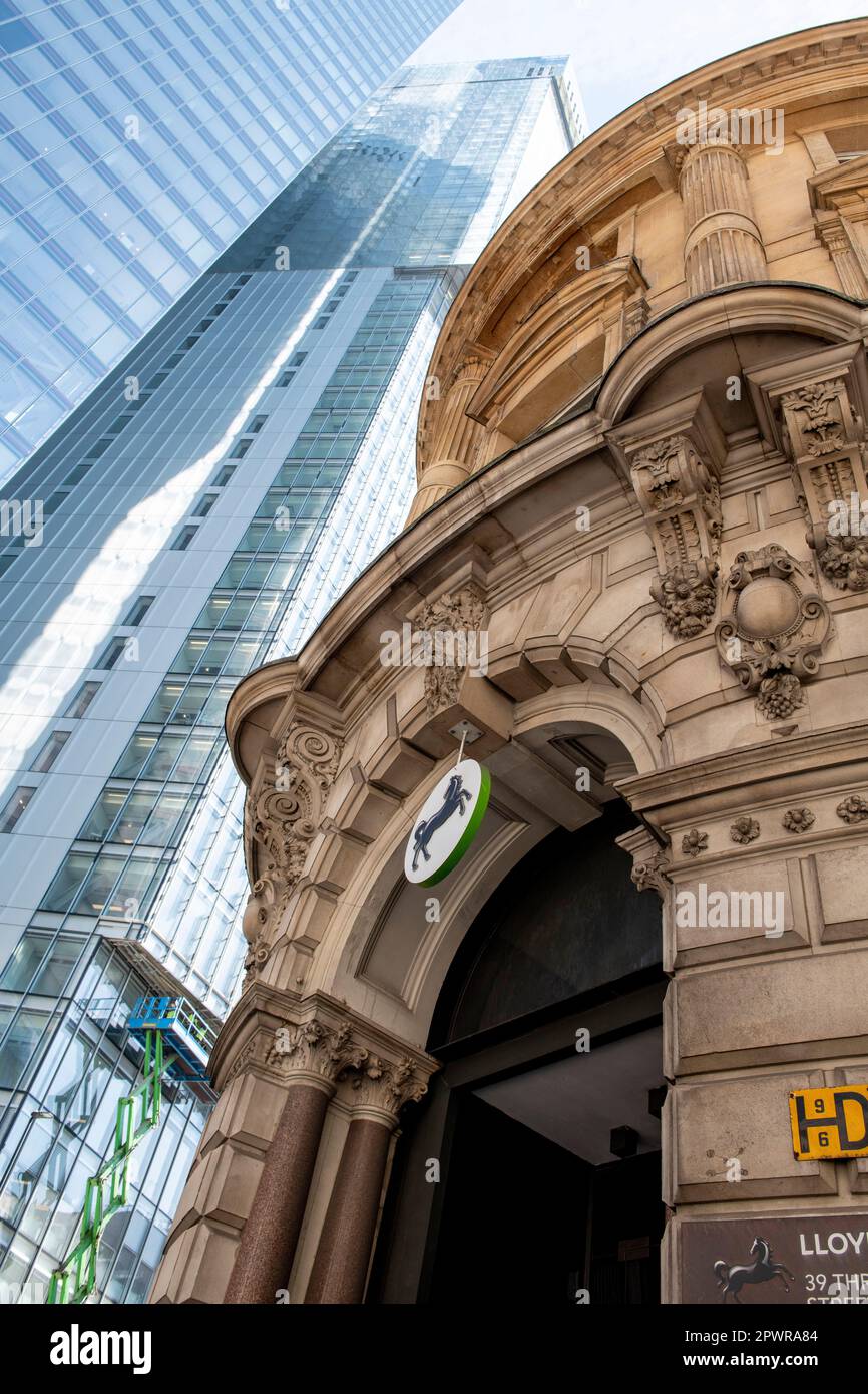 The Lloyds bank entrance on Threadneedle street in the city of london ...