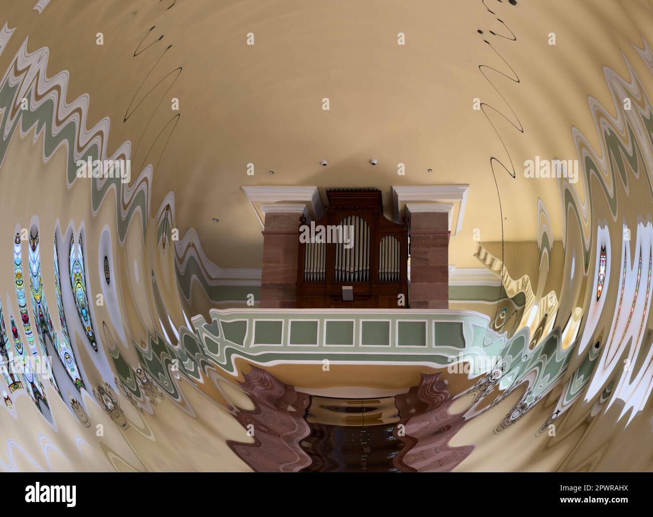 The organ inside the ancient church emanates powerful sound waves ...