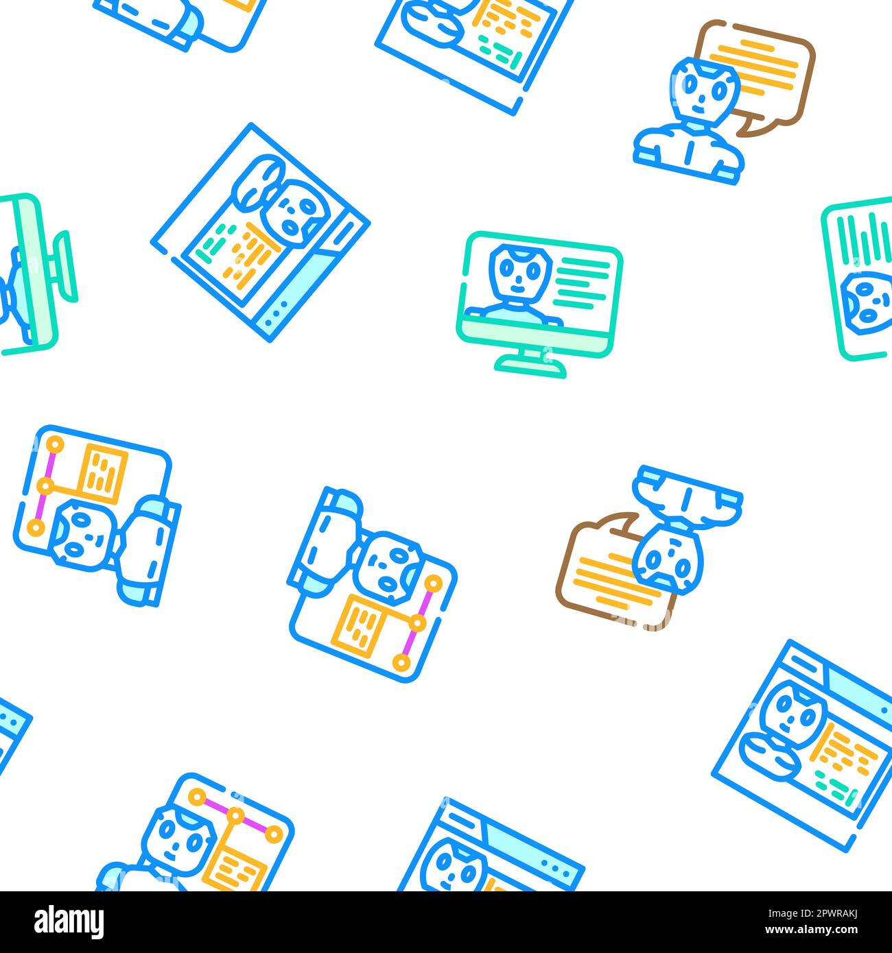 chat bot robot service vector seamless pattern thin line illustration ...