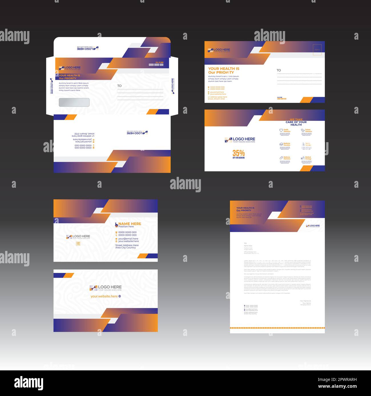 Stationary with Envelope Postcard Business card and Letterhead Stock ...