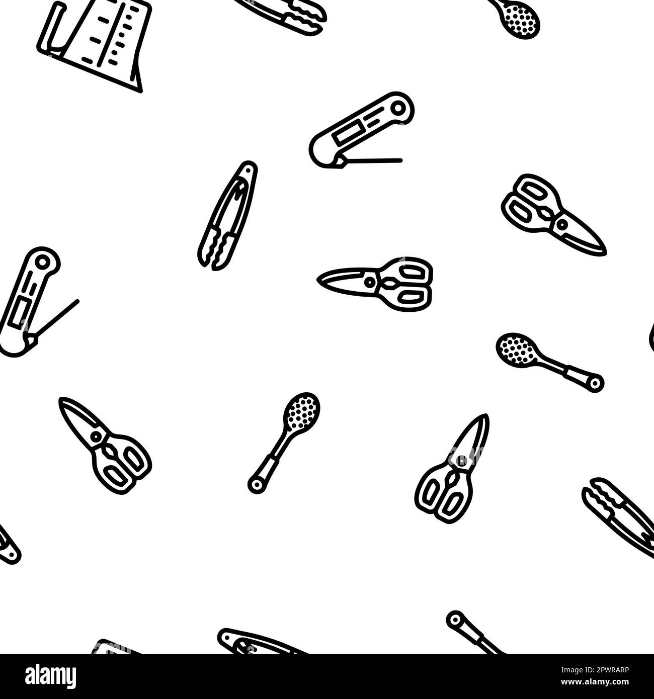 kitchen cooking cookware utensil vector seamless pattern thin line illustration Stock Vector ...