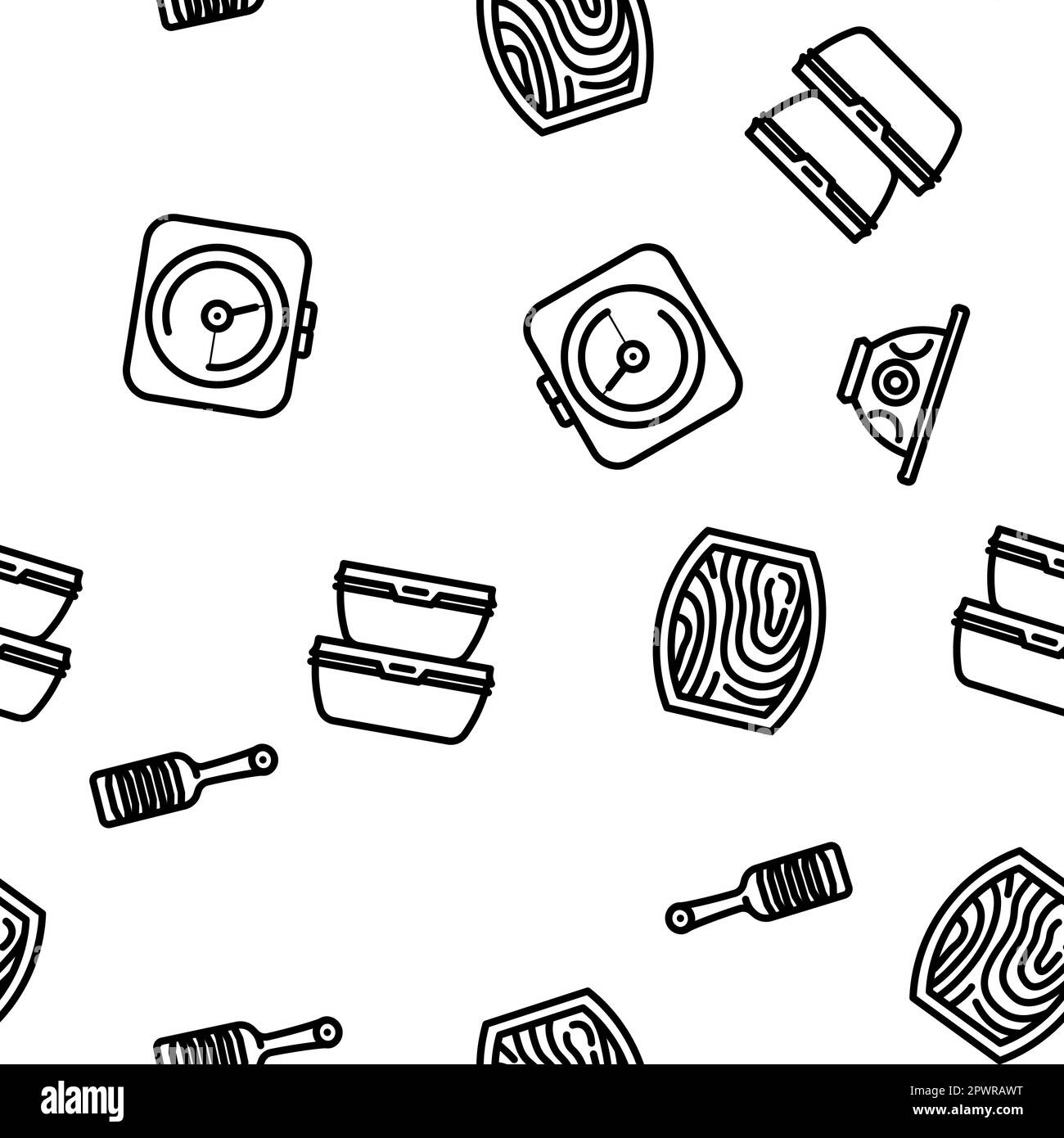 kitchen cooking cookware utensil vector seamless pattern thin line illustration Stock Vector ...