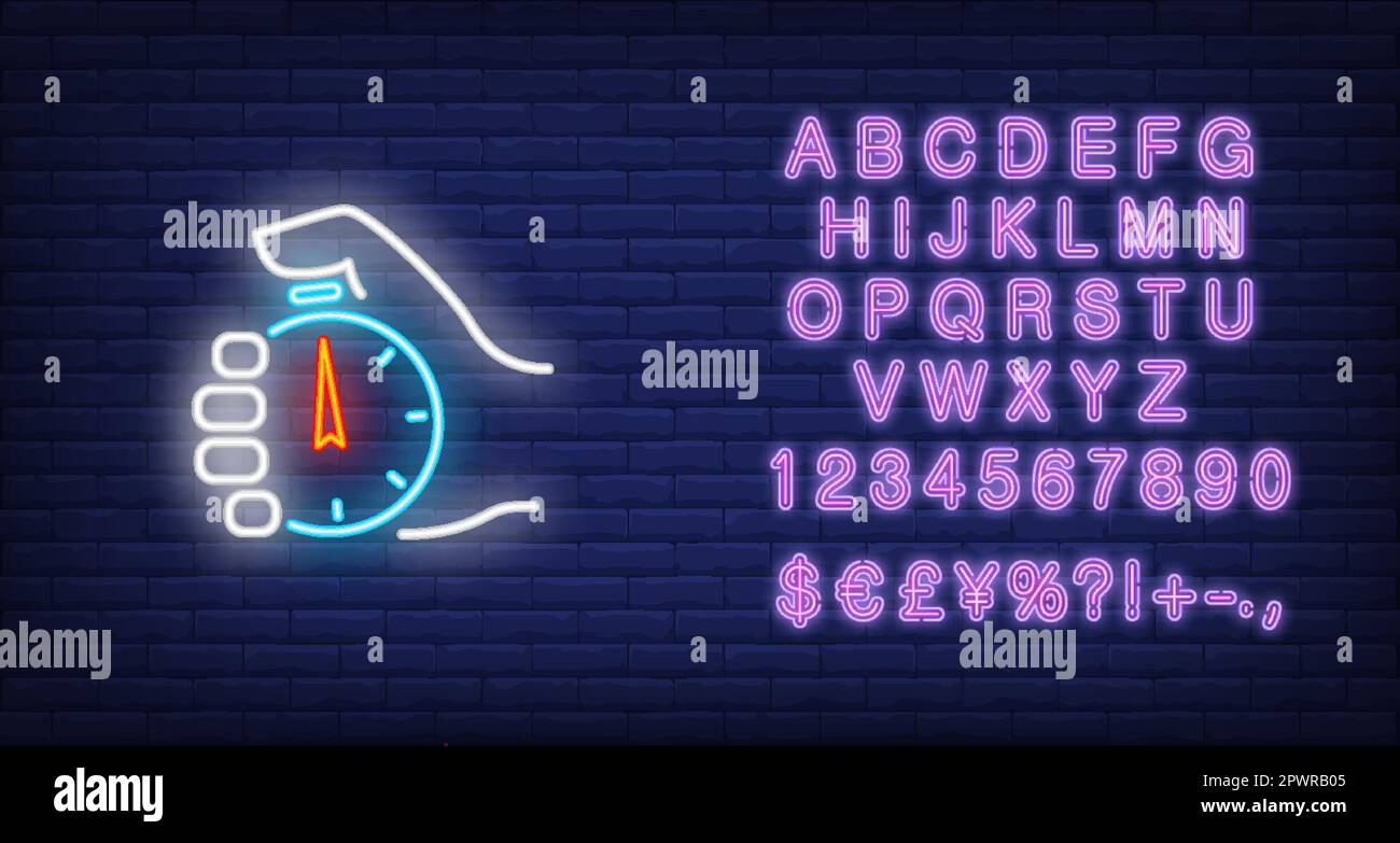 Stopwatch in hand neon sign Stock Vector Image & Art - Alamy