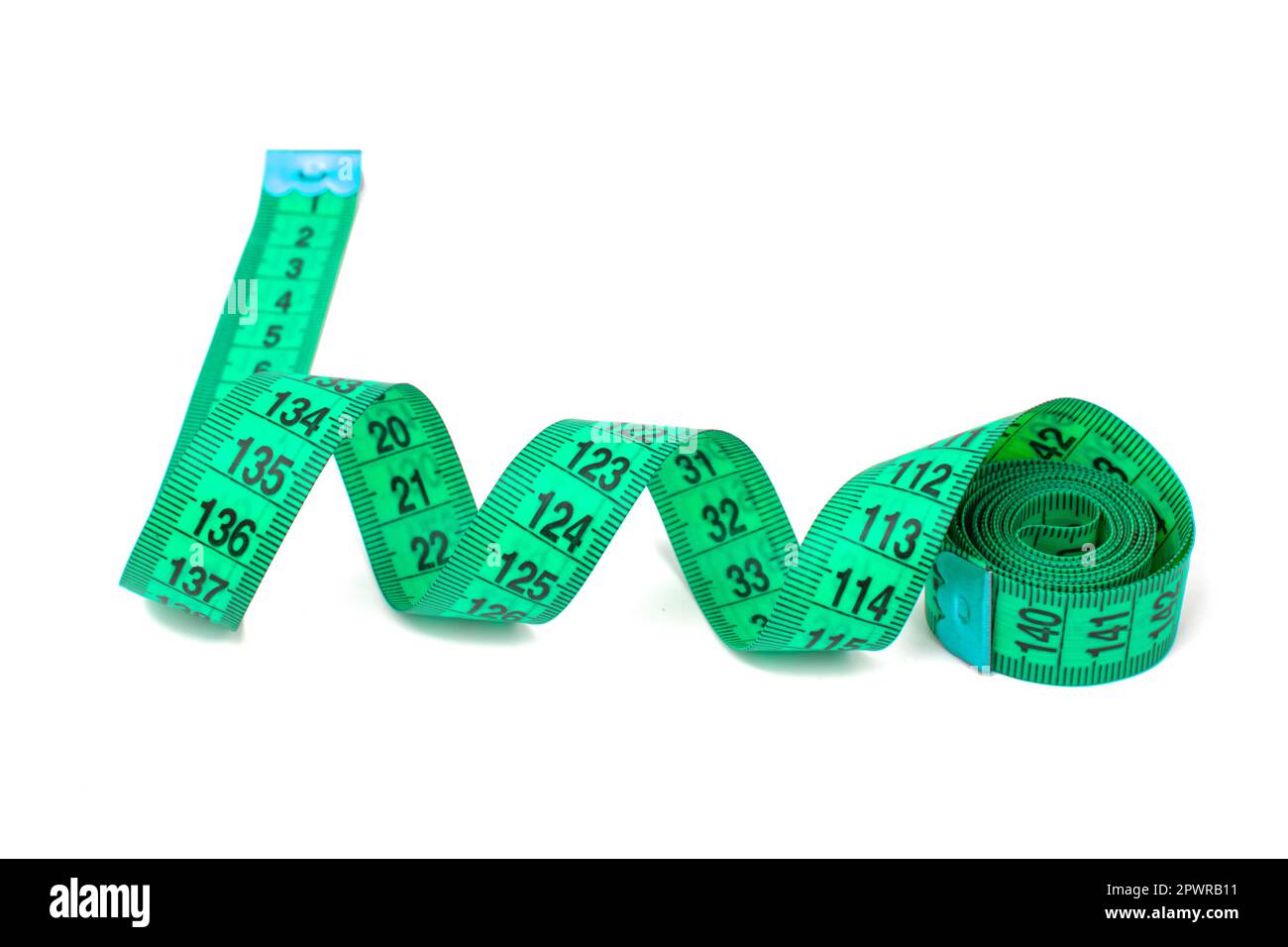 Green mint spiral tape measure diet isolated over white background ...