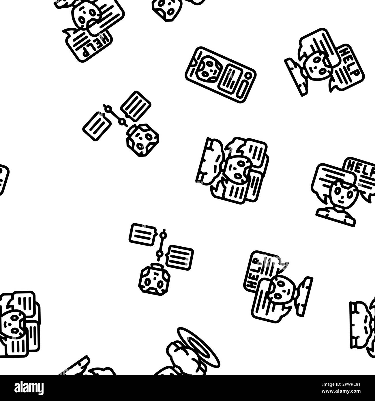 Chat Bot Robot Service Vector Seamless Pattern Thin Line Illustration