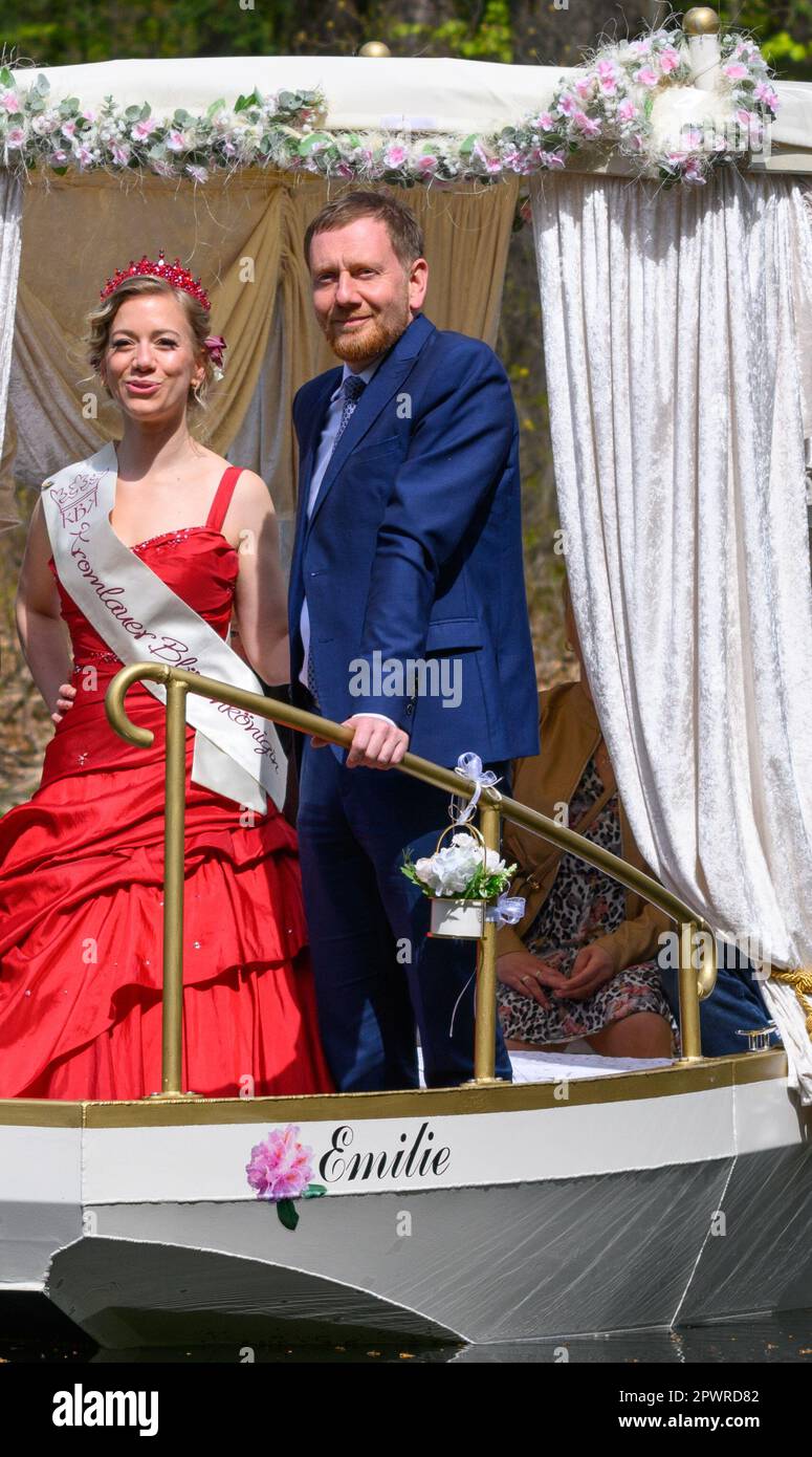 Gablenz, Germany. 01st May, 2023. Michael Kretschmer (CDU, r.), Prime ...