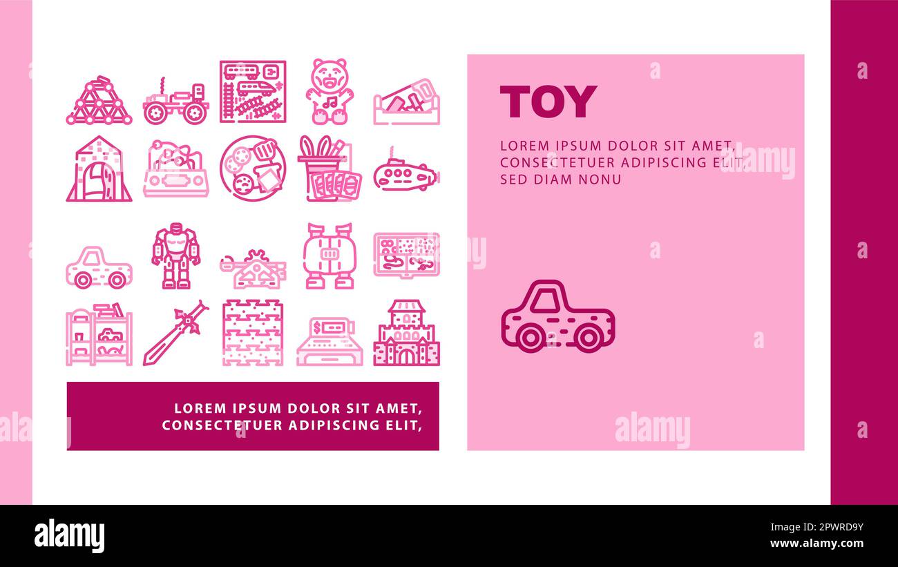 toy child baby play landing web page header vector. kid game, car bear ...