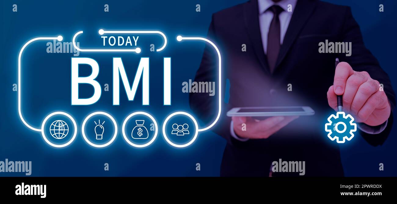 Hand writing sign Bmi, Word for Method of estimating body fat levels ...