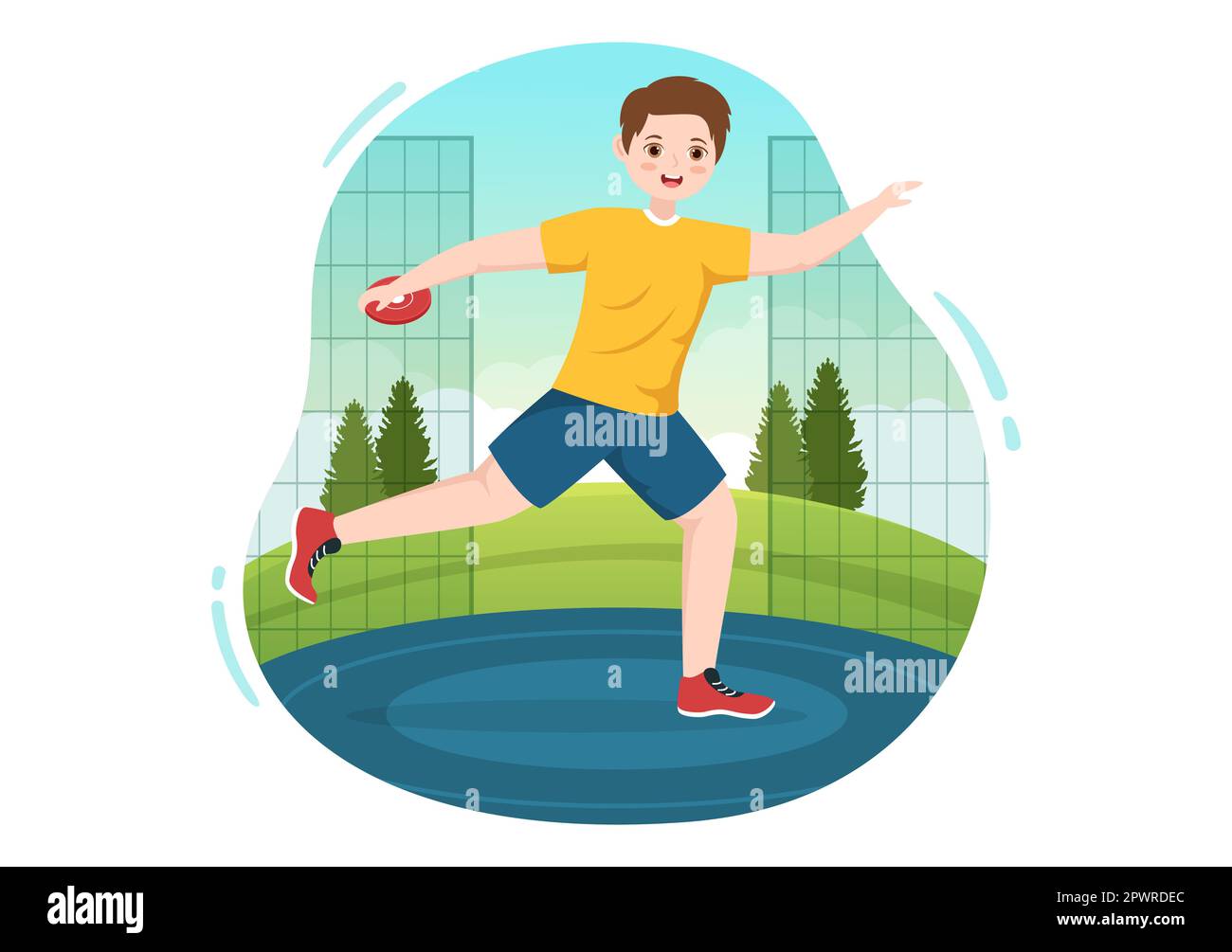 Discus Throw Playing Athletics Illustration with Throwing a Wooden ...