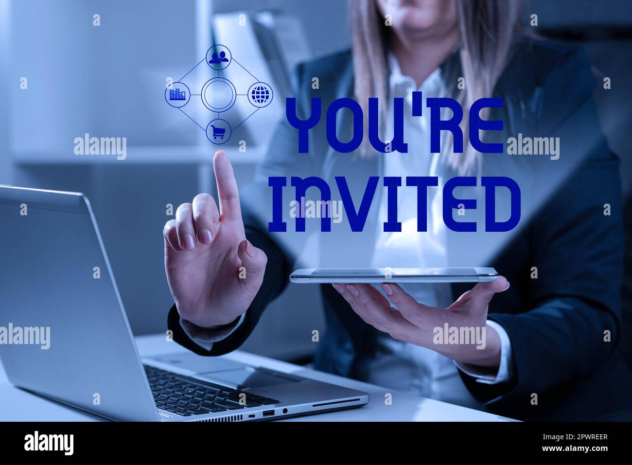 Text caption presenting You'Re Invited, Internet Concept Please join us ...
