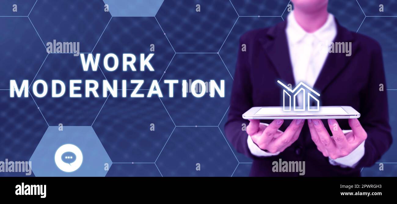 Conceptual caption Work Modernization, Business idea changing product service and process to ...