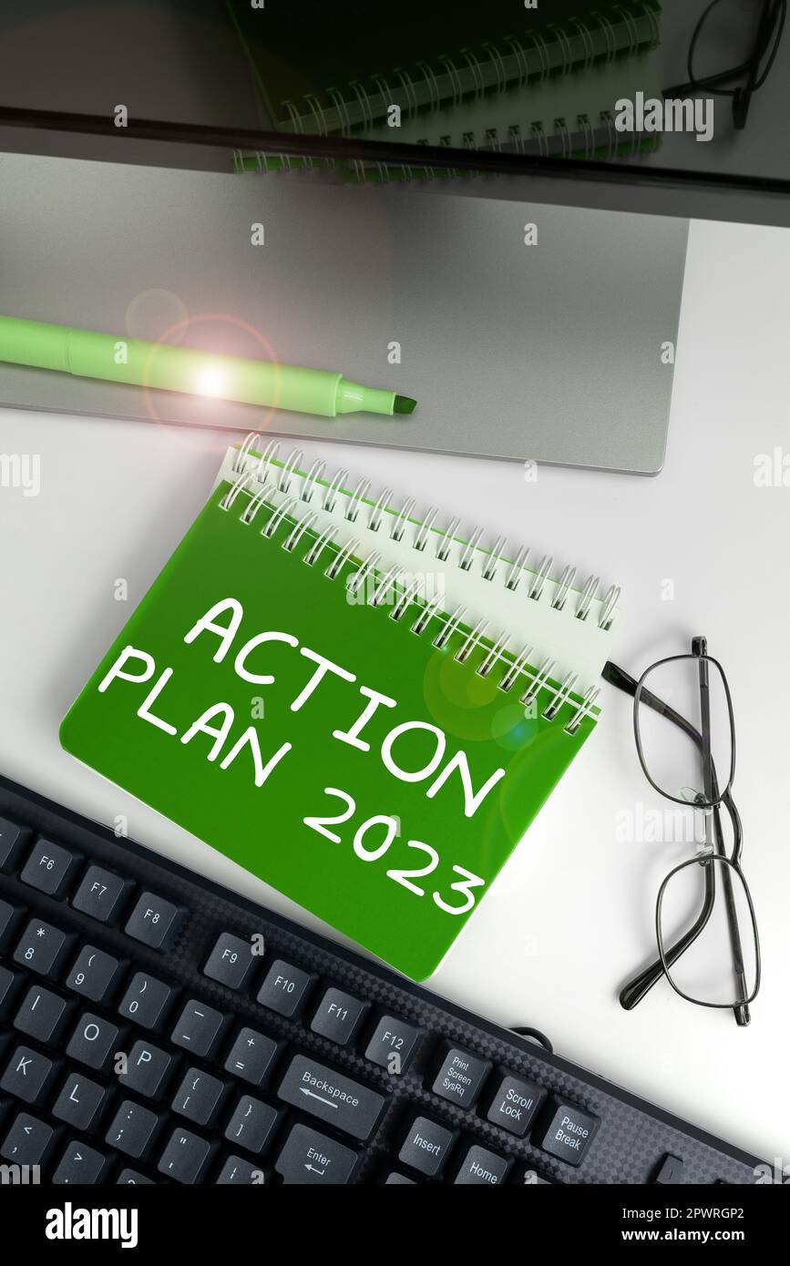 Text caption presenting Action Plan 2023, Business showcase to do list ... Text caption presenting Action Plan 2023, Business showcase to do list ...