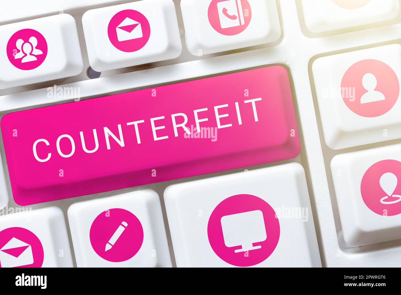 Text sign showing Counterfeit, Word Written on made in imitation of ...