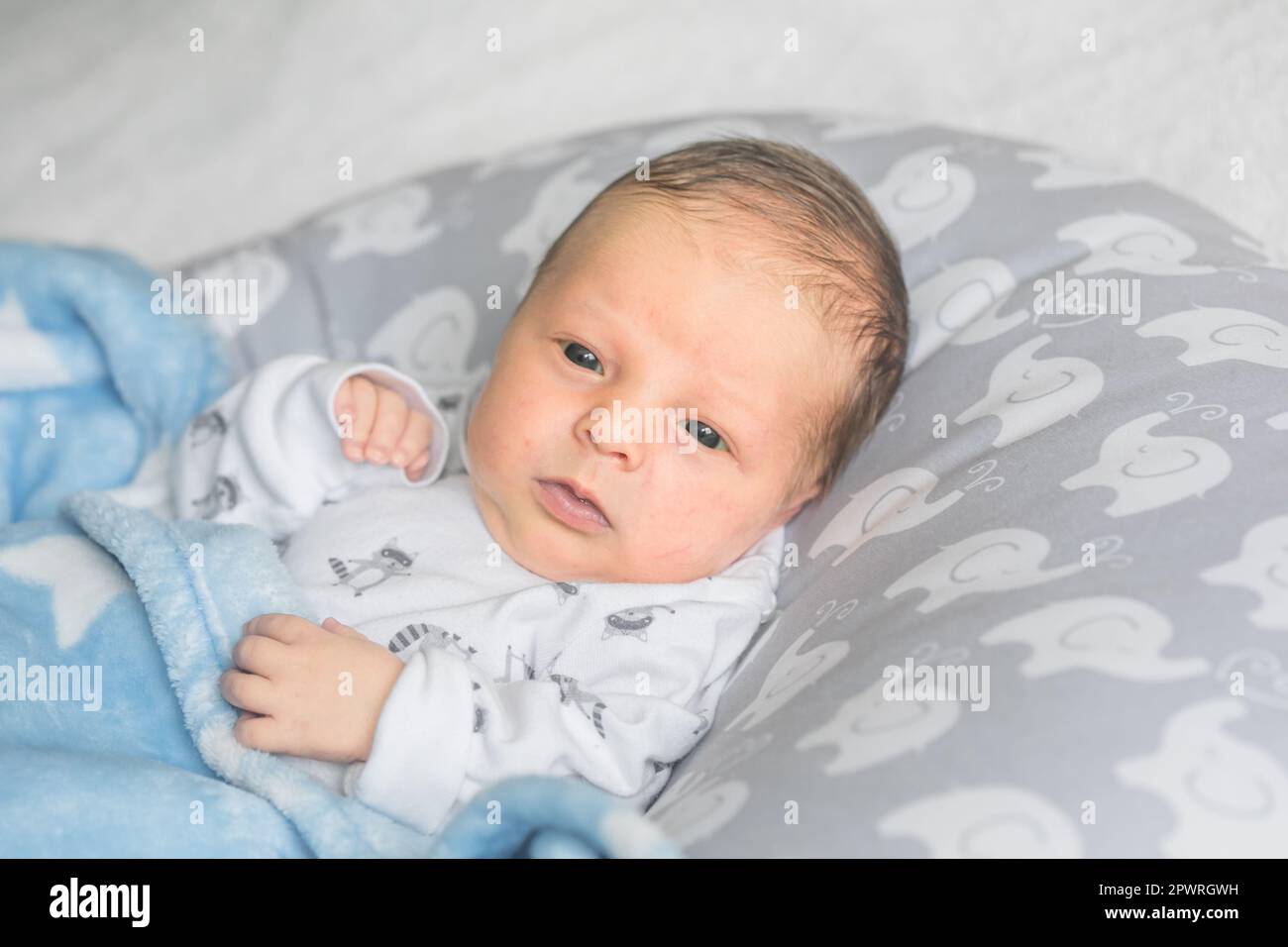 Newborn Baby Sleeping Smiling. Cute Infant Child Stock Photo - Alamy