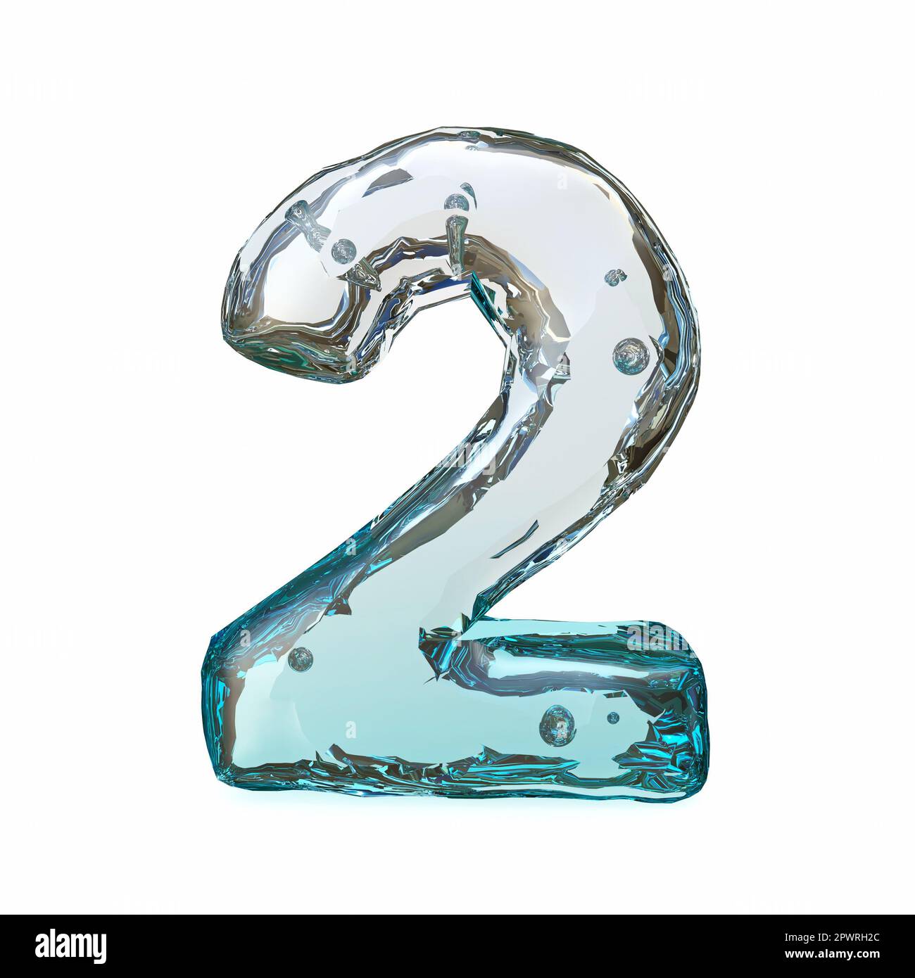 Blue ice font Number 2 TWO 3D rendering illustration isolated on white ...