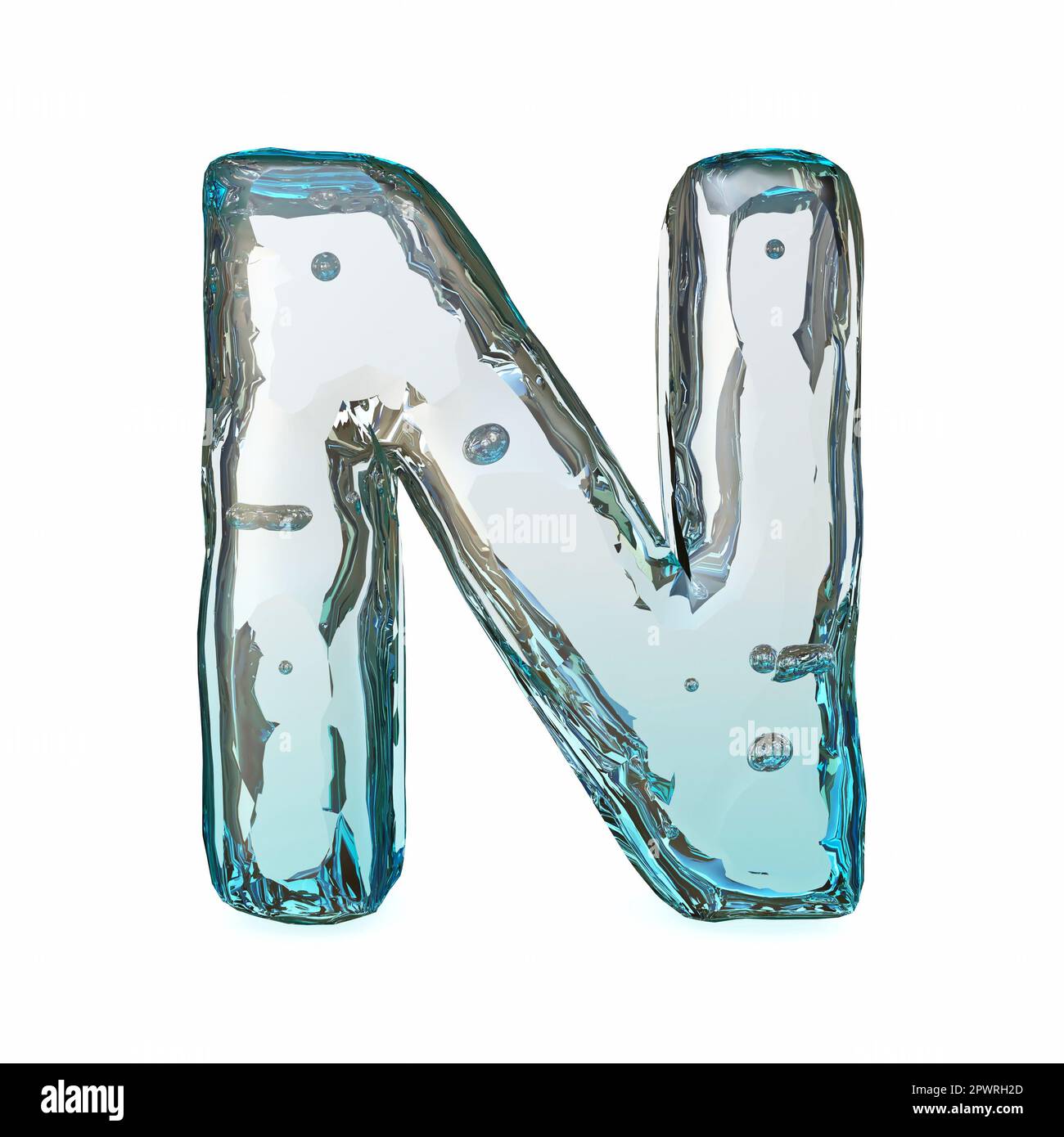 Blue ice font Letter N 3D rendering illustration isolated on white ...