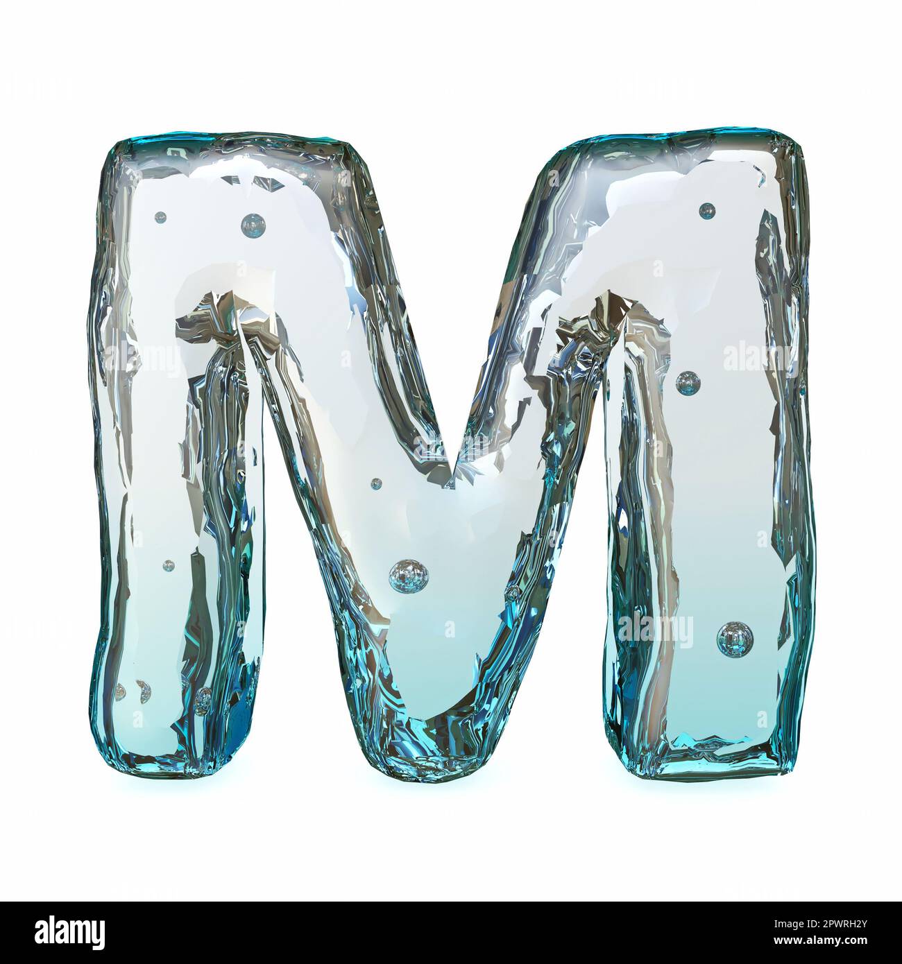 Blue ice font Letter M 3D rendering illustration isolated on white ...