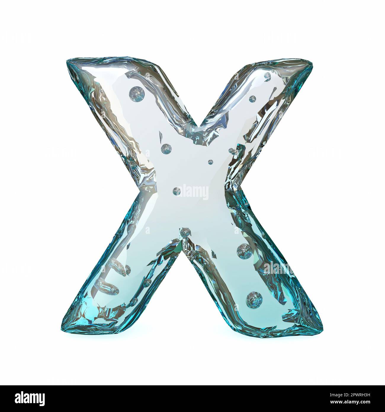 Blue ice font Letter X 3D rendering illustration isolated on white ...