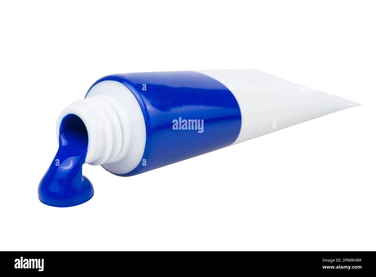 Acrylic blue paint tubes with smears, isolated on a white background ...