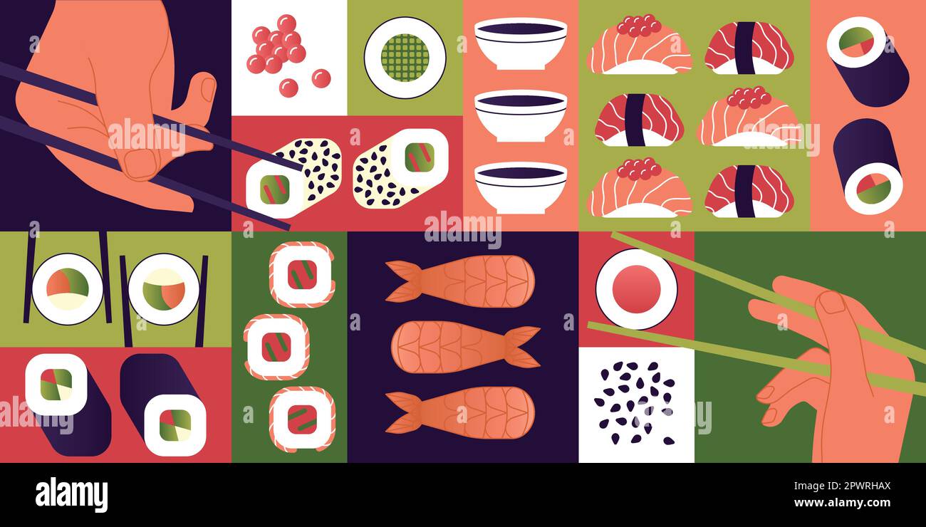 Sushi background, wallpaper. Japanese food pattern Stock Vector Image ...