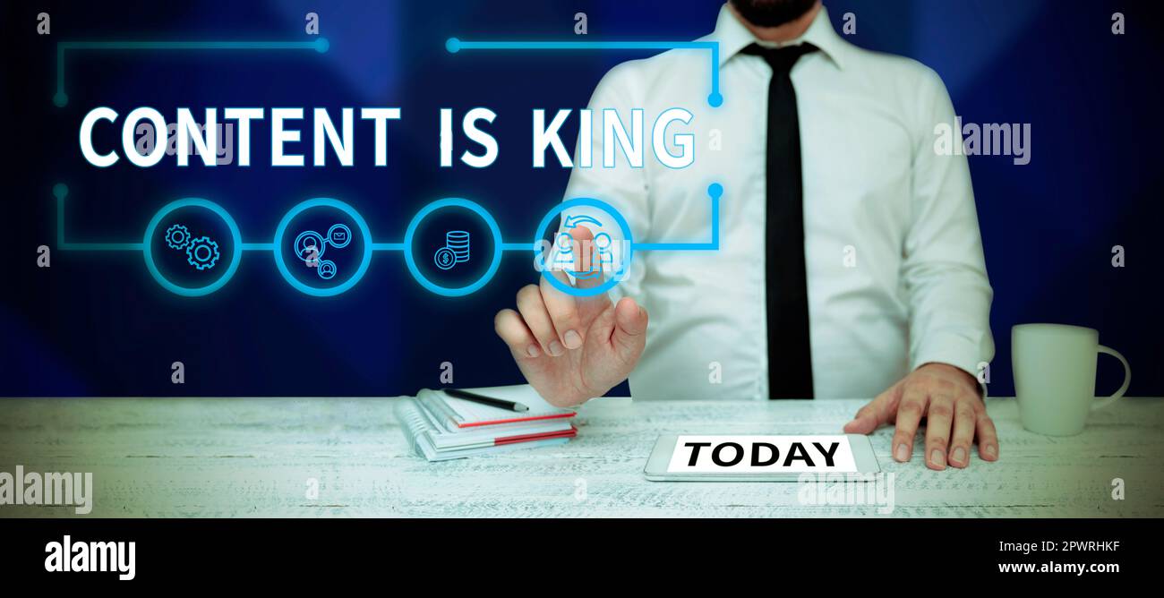 Hand writing sign Content Is King, Word Written on Content is the heart ...