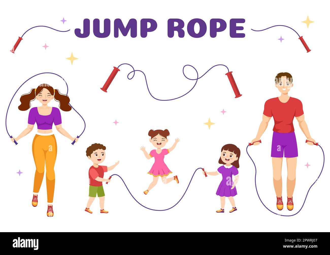 Jump Rope Illustration with Youth and Kids Playing Skipping Wear ...