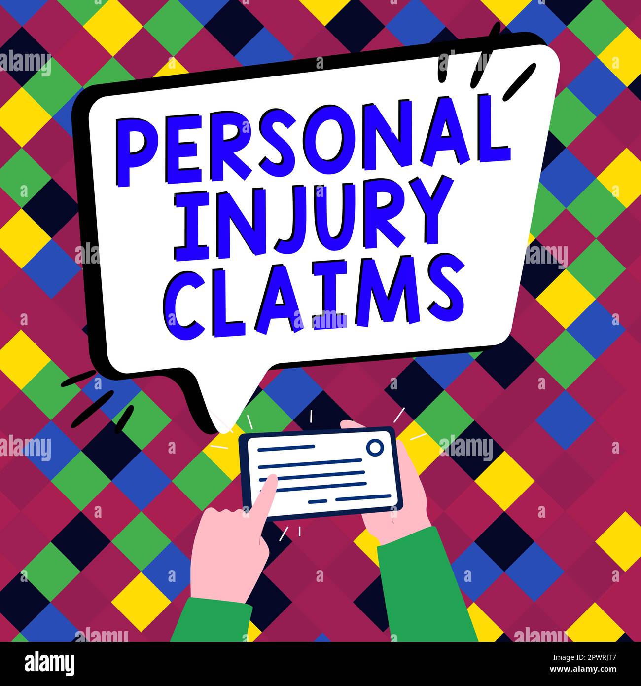 Sign displaying Personal Injury Claims, Word Written on being hurt or ...