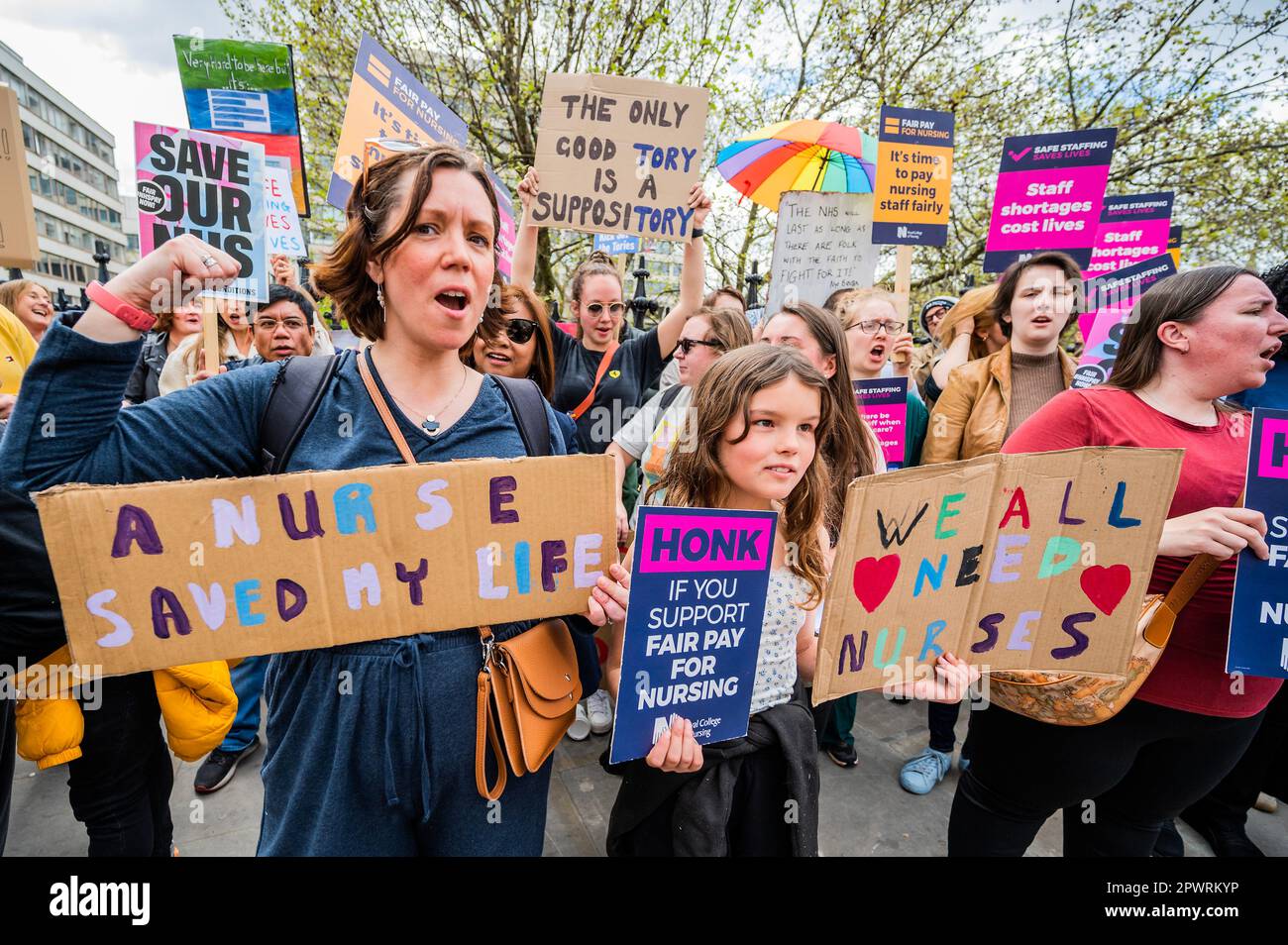 London, UK. 1st May, 2023. A picket line of Nurses outside the St ...