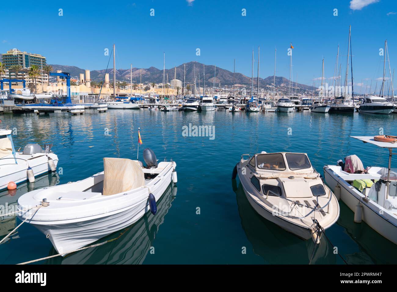 Fuengirola marina Spain with boats and yachts Costa Del Sol with blue ...