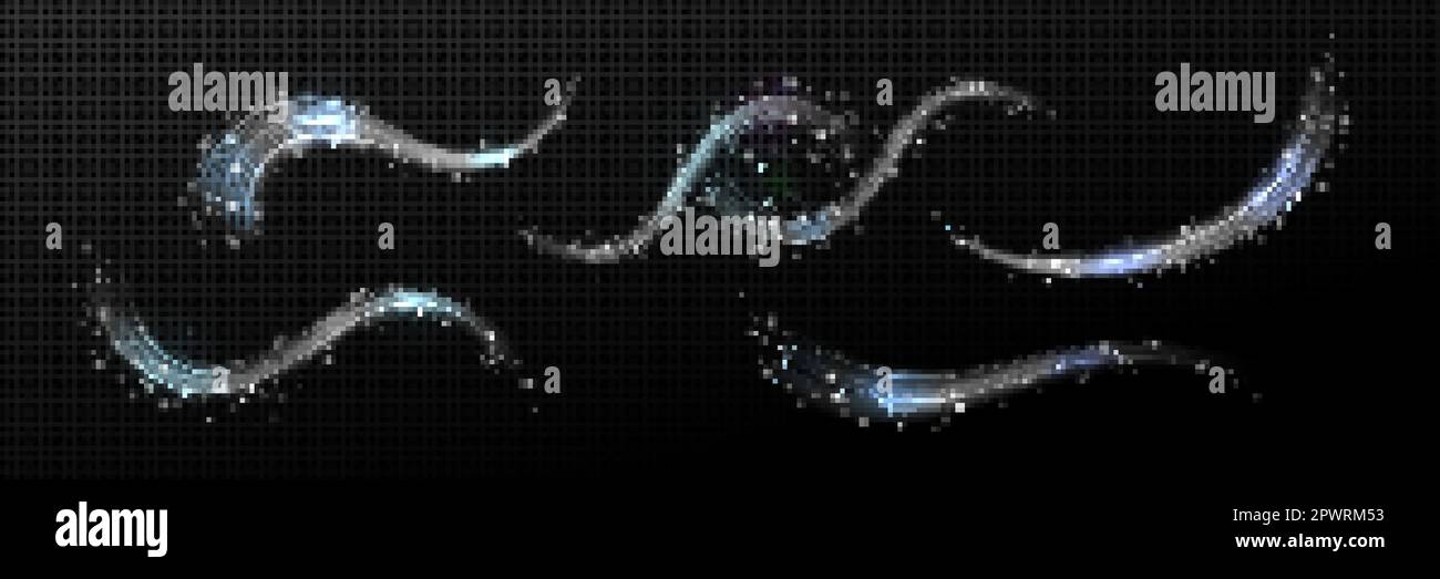 Realistic set of winter air swirls with snowflakes isolated on ...