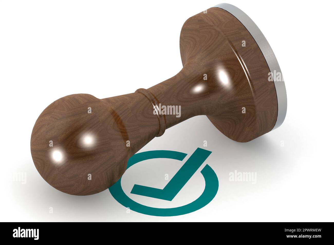 Round check mark with round stamp, 3d rendering Stock Photo - Alamy